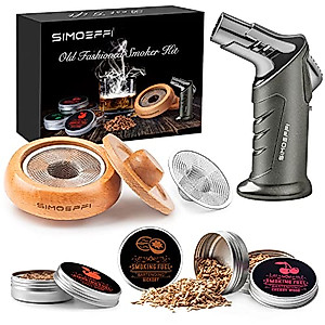 Cocktail Smoker Kit with Torch, Old Fashioned Smoker Kit for Bourbon Whiskey Drink, with 4 Different Flavor Wood Smoker Chips, Vodka/Gin/Tequila/Rum Liquor Gifts for Whiskey Lovers, Father(No Butane)