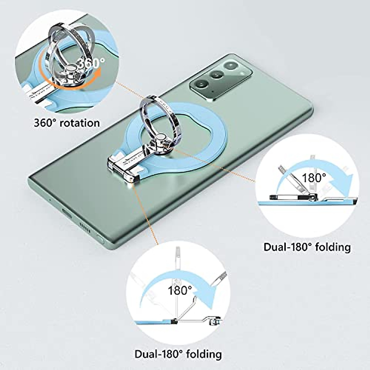 [3-in-1] Cell Phone Ring Holder Stand, 360 Degree Rotation Finger Ring Kickstand with [2X Nylon Phone Lanyard],Compatible with iPhone 13 12 11, Galaxy, Google Pixel and Other Android Phone, Blue