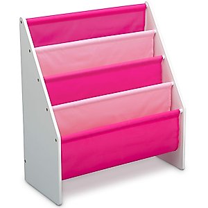 Delta Children Sling Rack Bookshelf for Kids - Easy-to-Reach Storage for Magazines or Coloring Books - Ideal for Playrooms & Homeschooling - Greenguard Gold Certified, White/Pink