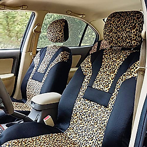 COOLBEBE Leopard Car Seat Covers - Cheetah Pattern Integrated Auto Seat Cover Car Protector Interior Accessories, Airbag Compatible, Universal Fits for Cars, SUV, Truck, Full Set