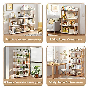 OSCHF 3-Tier Wooden Open Bookcase - Modern Display Bookshelf with Top Edge and Solid Wood Frame for Home and Office, Storage Cabinet, Warm White