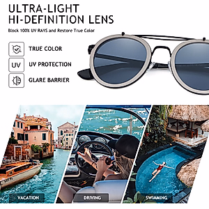 2020 VentiVenti Vintage Steampunk Double Bridge Round Polarized Sunglasses Designer Metal Frame For Women Men Grey Frame/Smoke Lens