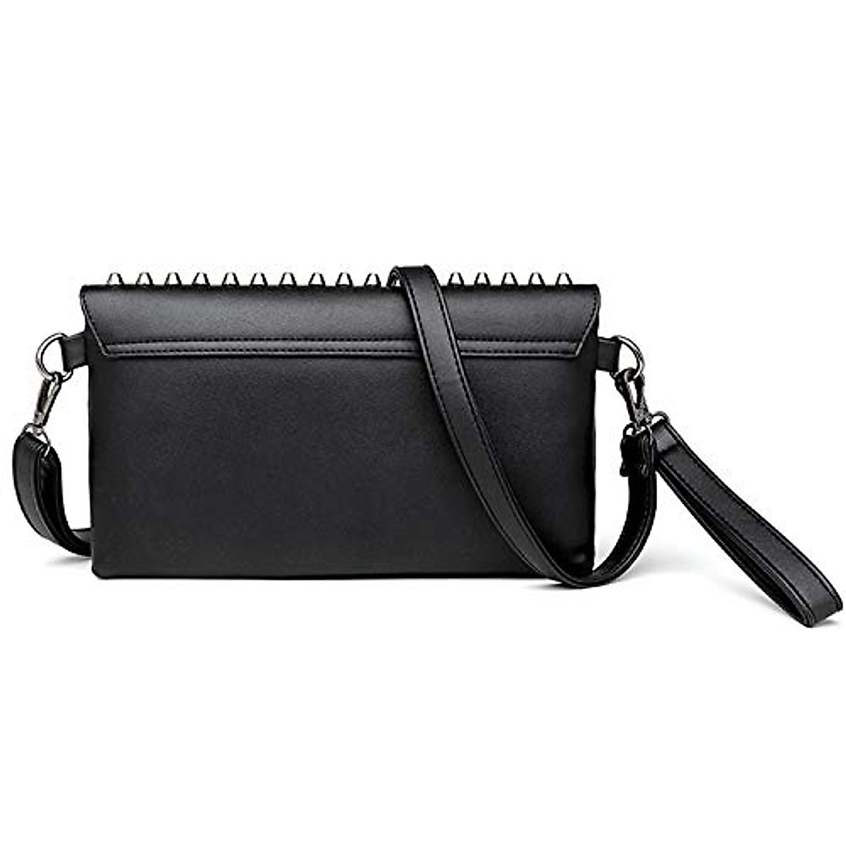 FiveloveTwo Women Small Punk Rivet Handbag Purse Clutch PU Satchel Shoulder Tote Top-handle Bag Black