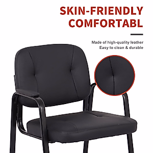 CLATINA Waiting Room Guest Chair Leather Reception Chairs with Bonded Leather Padded Arm Rest Upholstered Fabric Seat Sled Base for Conference Reception Office Home Side Desk Chair Black (1 Pack)