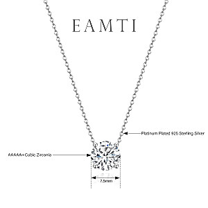 AMTI 925 Sterling Silver Plated Necklaces for Women Solitaire 1.5 Carat CZ Round Pendant Necklace | Dainty Glod Necklaces for Women Mother's Day