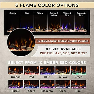 Modern Ember Aerus 60 Inch Smart Linear Electric Fireplace - Recessed in-Wall and Wall-Mount, Multiple Flame Colors, Compatible with Alexa and Google Assistant