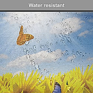 Lunarable Sunflower Chair Cushion Pads Set of 8, Sunflowers in Meadow with Butterflies Floral Image Country Style Home Design, Anti-Slip Seat Padding for Kitchen & Patio, 16"x16", Yellow Blue