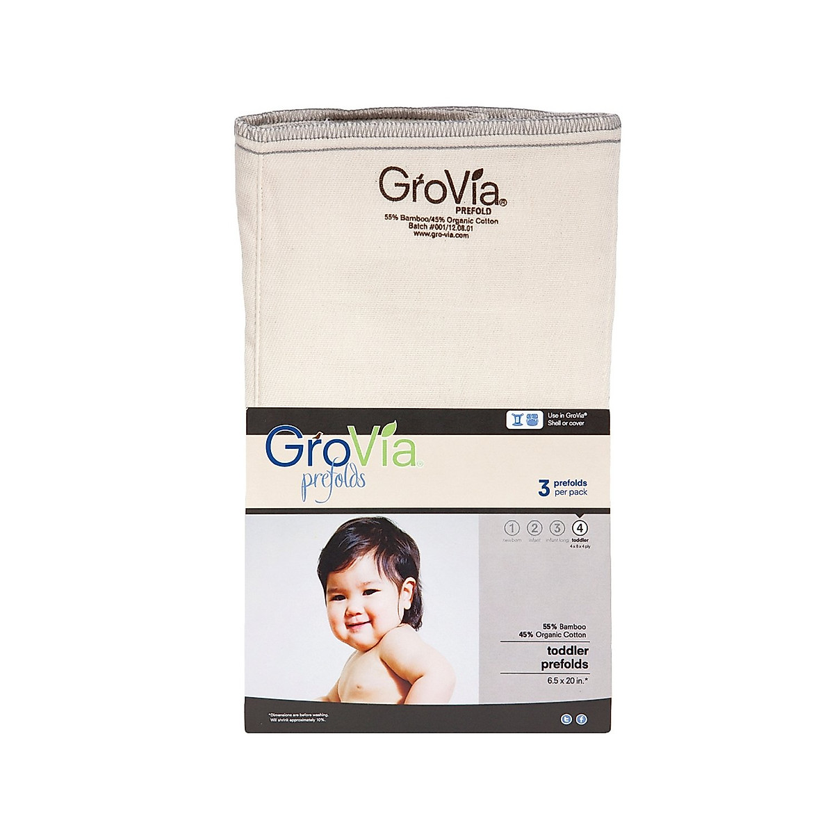 GroVia Reusable Organic Cotton Prefold Baby Cloth Diaper (Size 4)