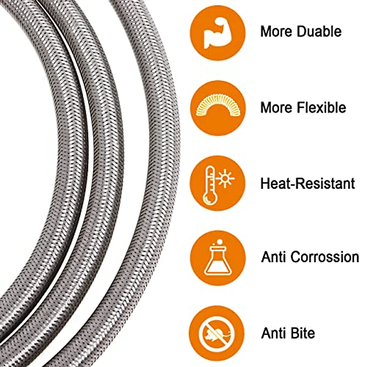Propane Hose Extension Stainless Steel 10 Feet,3/8" Female Flare Includes 5 Conversion Coupling and Thread Tape,for RV, BBQ Grill, Propane Tank, Heater Braided Propane Gas Line
