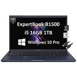 ASUS ExpertBook B1 B1500 15.6" FHD (Intel 4-Core i5-1135G7, 16GB RAM, 1TB PCIe SSD, Military Grade Durable) Business Laptop, Fingerprint, Backlit, 3-Year Warranty, IST HDMI, Win 10 / 11 Pro