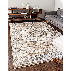 Unique Loom Oxford Collection Area Rug - Sheldonian (6' x 9' Rectangle, Beige/Navy Blue)