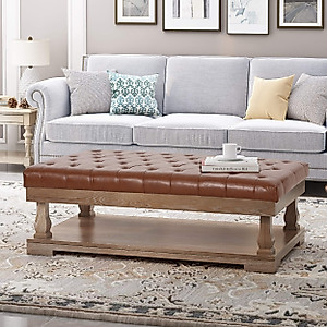 Christopher Knight Home Gavin Contemporary Upholstered Rectangular Ottoman, Cognac Brown and Weathered