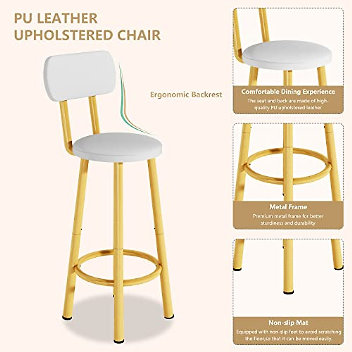 DKLGG 43.3” Dining Table Set for 4, Rectangle Bar Table and Chairs Set with 4 PU Leather Backrest Stools, Pub Dining Room Table Set for Kitchen, Bar, Living Room, Breakfast Nook, Small Space Dinette