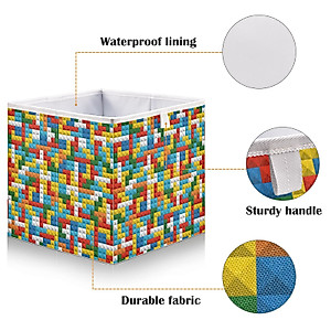 Kigai Building Blocks Storage Bins Cube Foldable Storage Baskets Bin Waterproof Home Organizer with Handles Basket for Toy Nursery Blanket Clothes, 11x11x11 Inch