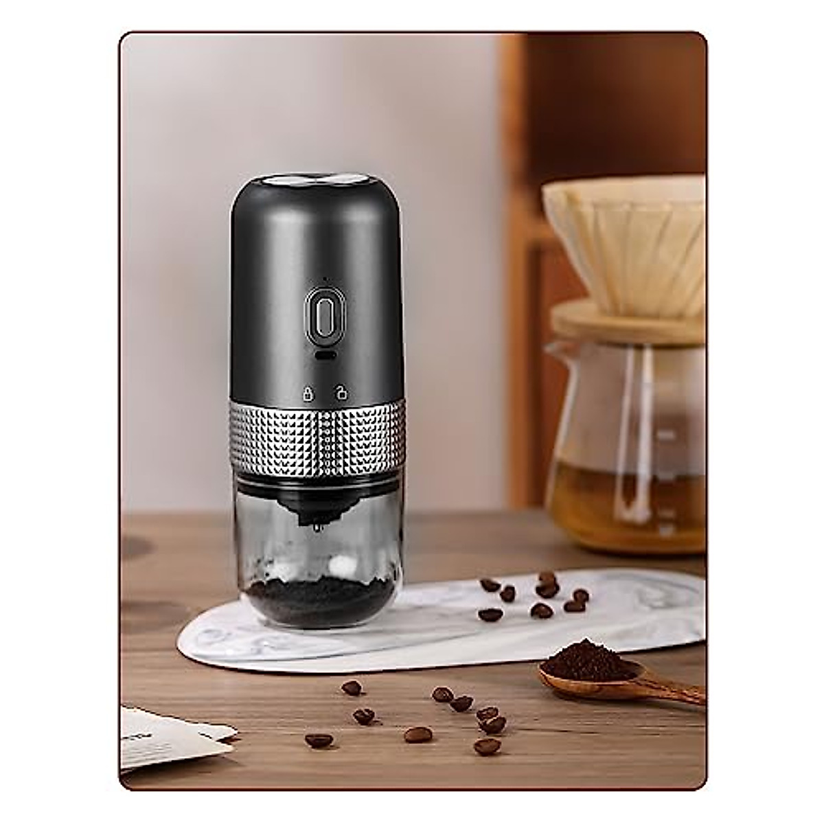 Coffee Bean Grinder, Dry Wet Dual Use Practical 200ml Compartment Capacity Powder Coffee Grinder for Office