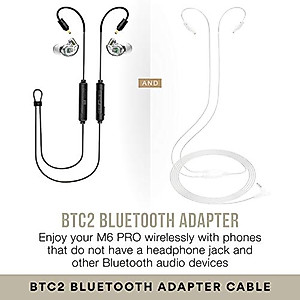 MEE audio M6 PRO Musicians' in-Ear Monitors Wired + Wireless Combo Pack: Includes Stereo Audio Cable and Bluetooth Audio Adapter (Clear) (CMB-M6PROBT-CL)