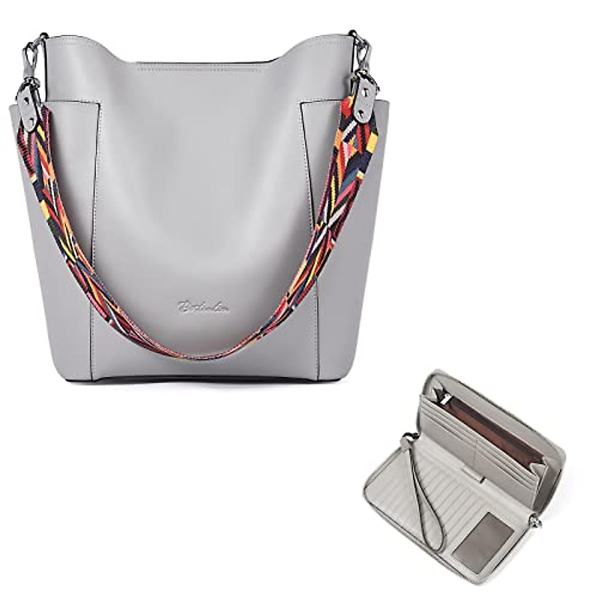 BOSTANTEN Leather Bucket Handbag Designer Hobo Shoulder Handbags Set with Clutch Purses Bundle with Leather Wallets for Women RFID Blocking Zip Around Credit Card Holder