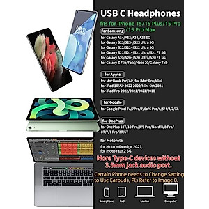 TITACUTE USB C Headphone for Samsung A53 S54 S22 S23 S21 S20 FE Wired Earbuds Magnetic in-Ear Type C Earphone with Microphone Stereo Noise Canceling for Galaxy Z Flip 5 Fold 4 Pixel 7 6 6a 7a OnePlus