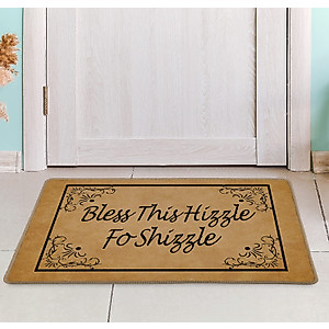 Funny Doormat,Bless This Hizzle Fo Shizzle Welcome Mat,Non-Slip Outdoor Indoor Backing Doormat Garden Entryway Rubber Rug Home Decor