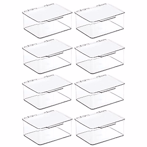 mDesign Plastic Craft Room Stackable Storage Organizer Box Containers with Hinged Lid for Thread, Beads, Ribbon, Glitter, Clay, Sewing, Crochet, Fabric - Lumiere Collection, 8 Pack - Clear