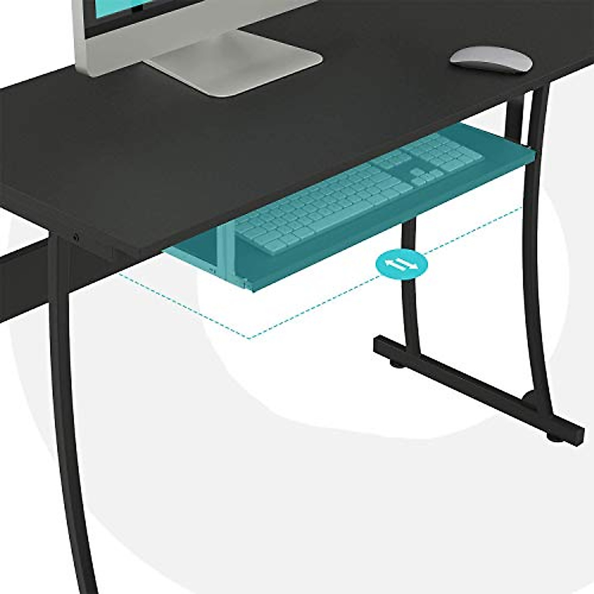 RIF6 L-Shaped Computer Desk - 59.4" Home Office Corner Desk with Adjustable Keyboard Tray - Durable Black Surface Study Table for PC Laptop Gaming and Writing - with Sturdy Adjustable Steel Legs
