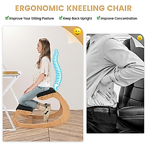 Giantex Ergonomic Kneeling Chair, Posture Chair for Desk with Cushion, Solid Wood Frame, Max Load 330 Lbs, Comfortable Ergo Rocking Kneel Chair for Office Home Study (Black)