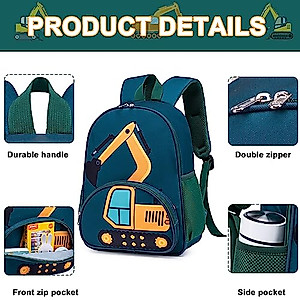 LOIDOU Toddler Backpack Boys 15 Inch Kids Preschool Kindergarten Truck School Backpack with Lunch bag Book Bag for Daycare Nursery Travel,Fits 3 to 8 years old