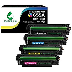 GREENRHINO Remanufactured Toner Cartridge Replacement for HP 655A CF450A CF451A CF452A CF453A Enterprise M652n M652dn M653dn M653x MFP M681 M681dn M682z (1 Black, 1 Cyan, 1 Magenta, 1 Yellow, 4-Pack)