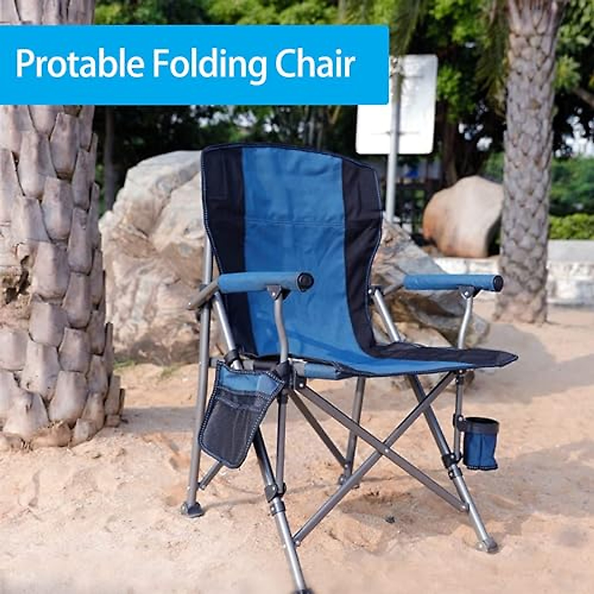 Camping Chairs for Adults,Portable Folding Lawn Chair for Outside,Heavy Duty Camping Chair Support up to 330lbs,Collapsible Outdoor Beach Chair with Cup Holder(Blue)