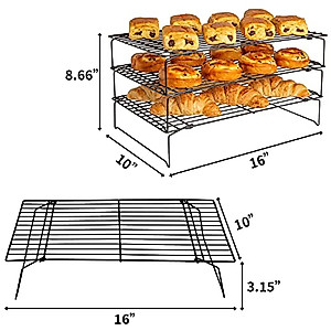 VNIMTI 3-Tier Collapsible Cooling Rack Non-Stick Stackable Baking Rack Wire Cooking Rack Oven Rack Cookie Rack for Cooking, Baking, Cooling, Roasting and Grilling, Adjustable & Foldable