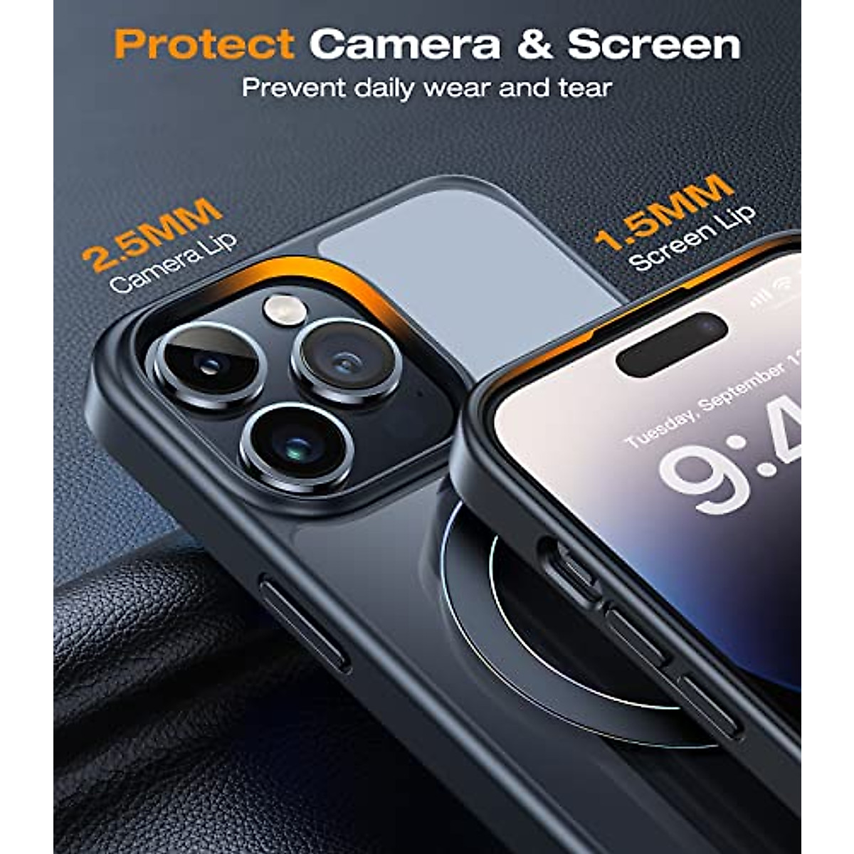 VICSEED for iPhone 14 Pro Max Case with Magsafe and Stand - 3 in 1 Clear [Non-Yellowing] [Permanent Magnetic] [Slim Yet Shockproof] for iPhone 14 Pro Max Phone Case for Men Women, Black