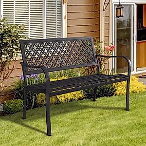 Grand patio Outdoor Bench Garden Bench with Armrests Steel Bench for Outdoors Lawn Yard Porch Black