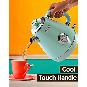 Hazel Quinn 1.7L Electric Kettle with Thermometer, Stainless Steel, 1200W Fast Boil, BPA-free, Cordless, Auto Shut Off - Mint Green