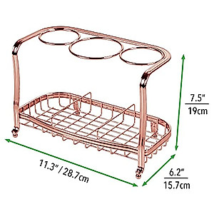 mDesign Metal Hair Care & Styling Tool Organizer Holder - 3 Sections - Bathroom Vanity Countertop Storage for Hair Dryer, Flat Irons, Curling Wands, Hair Straighteners - Rose Gold