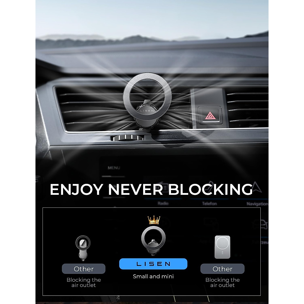 LISEN 2 Pack Fits MagSafe Car Mount - [24 Super Magnets] Magnetic Car Phone Mount, Air Vent Phone Holder Car, Hands Free Cell Phone Holder Clip for iPhone 15 14 13 Pro Plus Max Mini Mag Safe Case