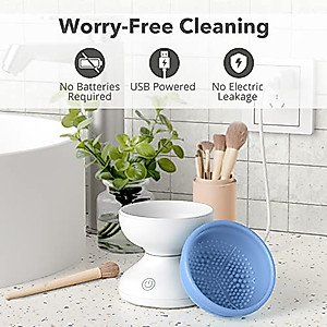 Electric Makeup Brush Cleaner Machine - Alyfini Portable Automatic USB Cosmetic Brushes Cleaner for All Size Beauty Makeup Brush Set, Liquid Foundation, Contour, Eyeshadow, Blush Brush (WhiteBlue)