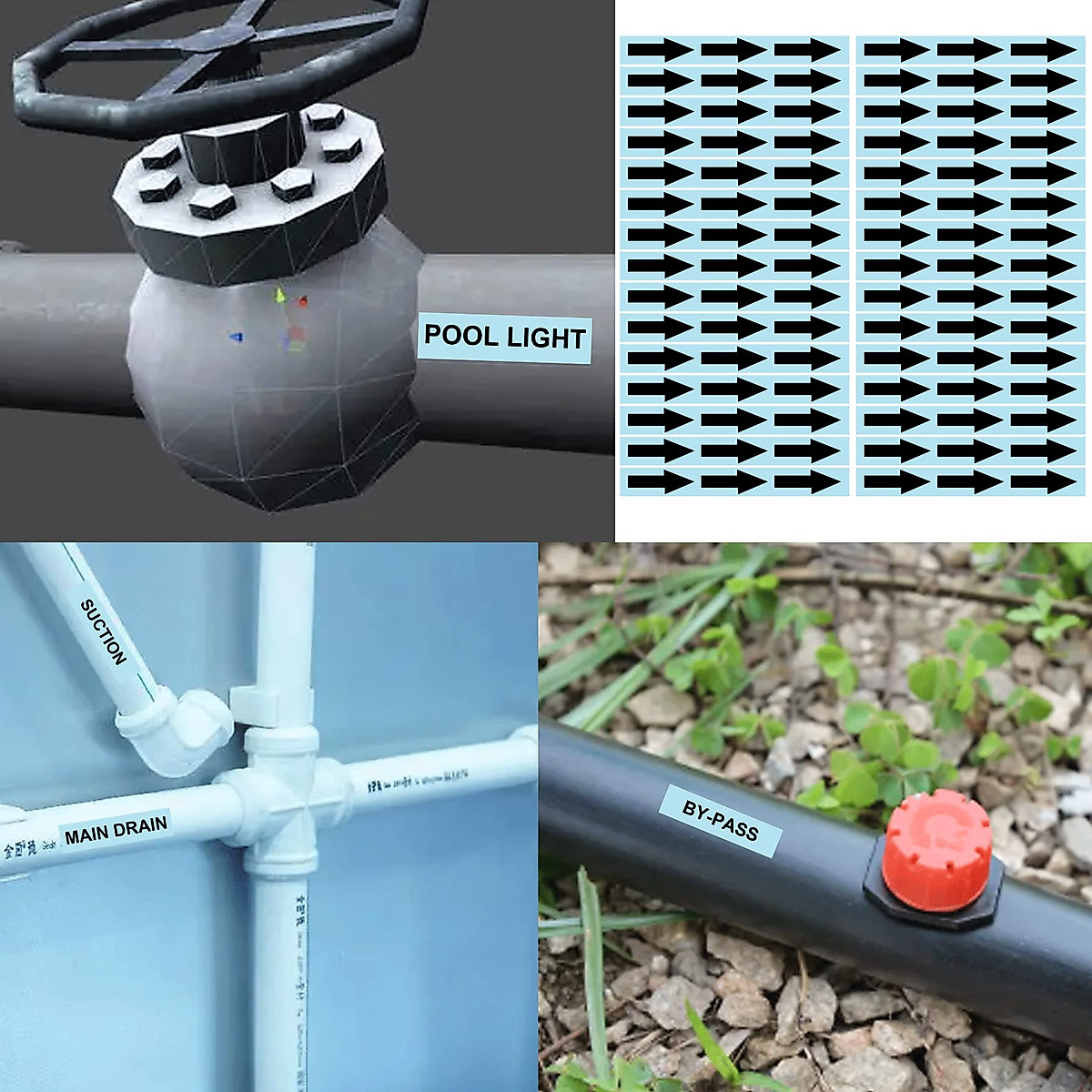 Pool Equipment Identification Labels Waterproof PVC Sticker Labels for Swimming Pool, Spa Equipment, Plumbing, & Piping Parts 1/2 x 2 Inch 125 Pcs Adhesive Labels (Swimming Pool, Blue)