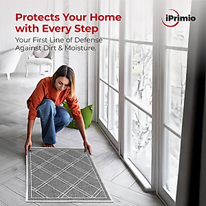 SlipToGrip Universal Door Mat, Plaid Design - Grey, 42 x 35 - Anti Slip, Durable & Washable, Outdoor & Indoor Floor Welcome Mat Door Mat Entry -Rug for Garage, Patio, Front Door, Dust Absorbent