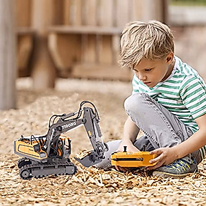 PREPOP Remote Control Excavator Toy for 6-12 yr Boys, Best Birthday Gifts for Kids 4-7 8 9 10 11 Year Old, RC Construction Toys with Metal Shovel, Lights, Sounds 2.4Ghz