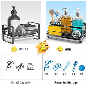 Cisily Sponge Holder for Kitchen, Sink Caddy Organizer, Kitchen Sink Accessories with Drip Tray, Rustproof and Non-slip Kitchen Sink Sponge Holder, Kitchen Essentials for New Home（Matte Black