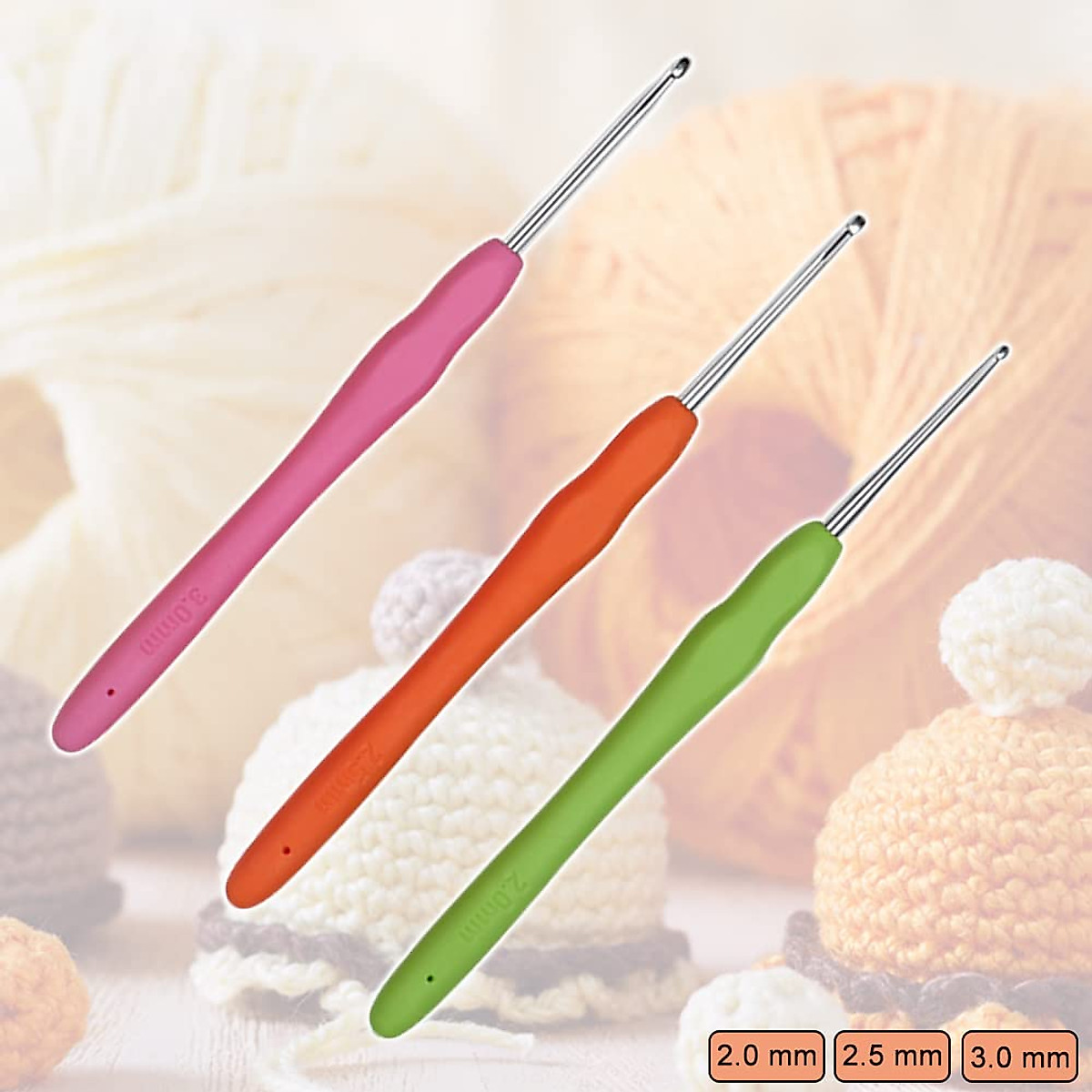 Crochet Hooks 2.0mm 2.5mm 3.0mm Crochet Needles QLRFFLJOY 3 pcs Crochet Hook Set DIY Yarn Weaving Tools for Knitting Gloves, Shoes, Bags, Hats, Socks, Scarf