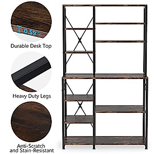 Tribesigns Kitchen Baker's Rack, 5-Tier+6-Tier Kitchen Utility Storage Shelf Table with 10 S-Shaped Hooks and Metal Frame, Workstation Organizer Shelf, 39.3 x 15.7 x 66.9 Inches