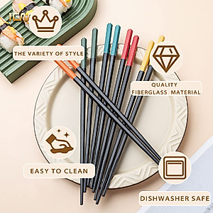 5 Pairs Fiberglass Chopsticks Reusable Dishwasher Safe, Matte Non-Slip Chopstick, Chinese Style Japanese Korean Chop Sticks for Food & Cooking, Chopsticks Gift Set, Multi-Color Rose