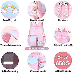 Jcobvig Rainbow Backpack For Girls Kids,Cute Student School Backpack With Pen Bag,Pink Aesthetic Starry Rainbow Laptop Travel Bag (Pink Large 17.5in