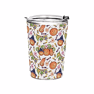 Jihqo Halloween Pumpkin & Lollipop Tumbler with Lid and Straw, Insulated Stainless Steel Tumbler Cup, Double Walled Travel Coffee Mug Thermal Vacuum Cups for Hot & Cold Drinks 12oz