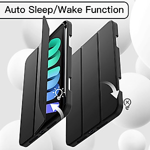 JETech Case for iPad Mini (A17 Pro, 2024 Model, 7th Generation) / Mini 6 (2021 Model, 6th Generation), Slim Tablet Cover with Soft TPU Back, Auto Wake/Sleep (Black)