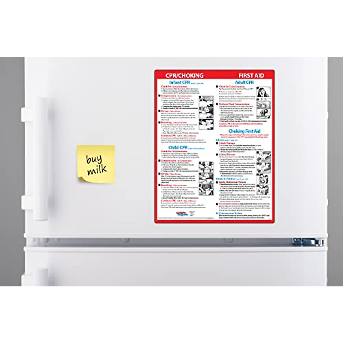 CPR, Choking First Aid Magnet - Babies, Children, Adults - Heimlich Maneuver Emergency Instructions - First Aid Quick Reference Card with Magnets, 8.5 x 11 in.