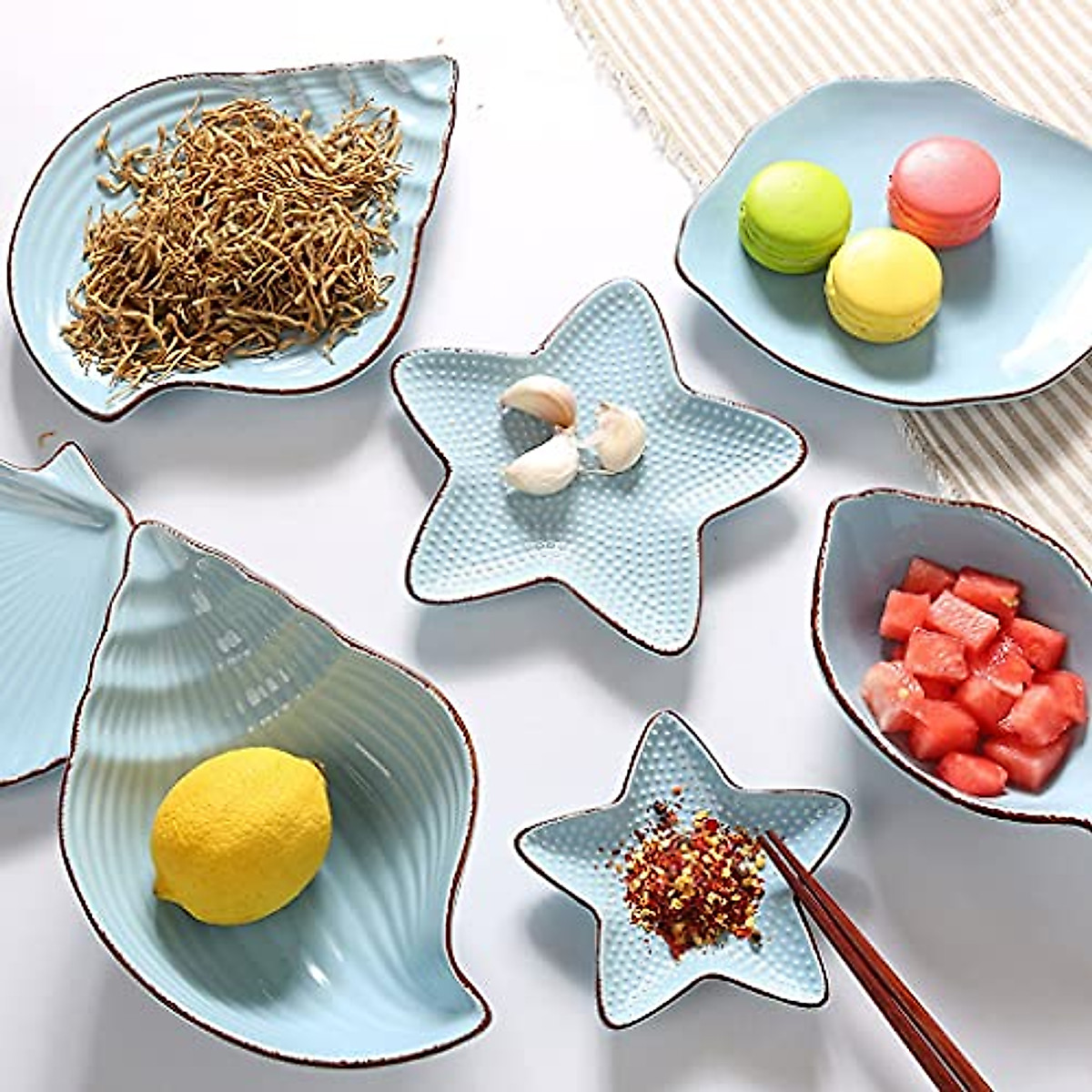 Appetizer Bowls Set of 2 Sauce Dish Ocean Starfish Shell Fish Shape Ceramic Appetizer Plates Snack Fruit Sushi Dessert Jewelry Plates Dinnerware Trays Home Decoration Salad Bowls ( Size : 6.30x4.13in