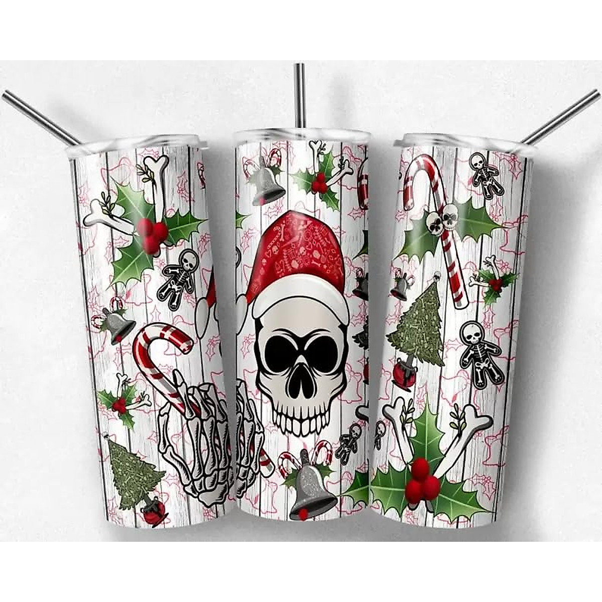 Skull Christmas Tumbler Sublimation Wrap - Ready to Press Sublimation Transfer - 20 oz Straight, Skeleton, Skulls Tumbler Wrap, Holiday