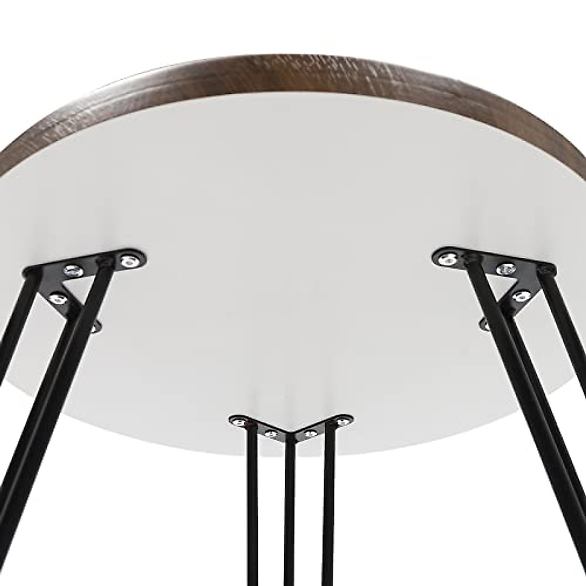 Round End Table, Small Side Table with Storage Shelf, 2-Tier Circular Rustic Vintage Table, Solid Telephone Table Nightstand for Living Room Bedroom Entryway, Black Metal Leg and Walnut Boards